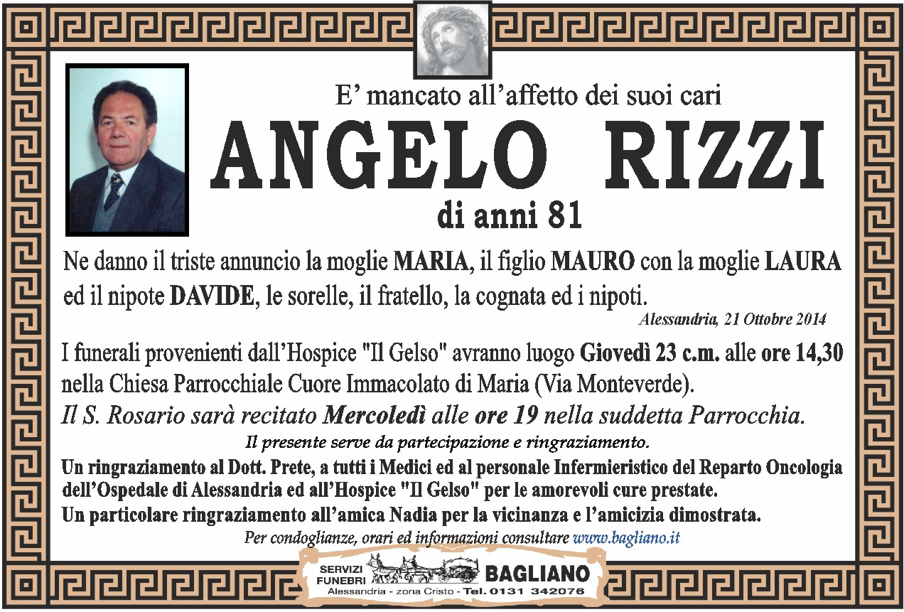 Condoglianzeonline.it il portale dedicato ai necrologi - RIZZI ANGELO ...